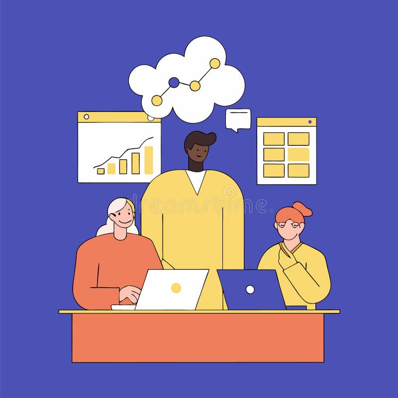 Work and Business Processes. Teamwork Minimalistic Concept. Flat Style ...