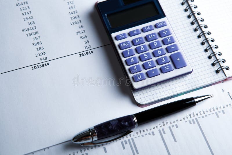 Work on the Calculator and Papers Stock Image - Image of earnings ...