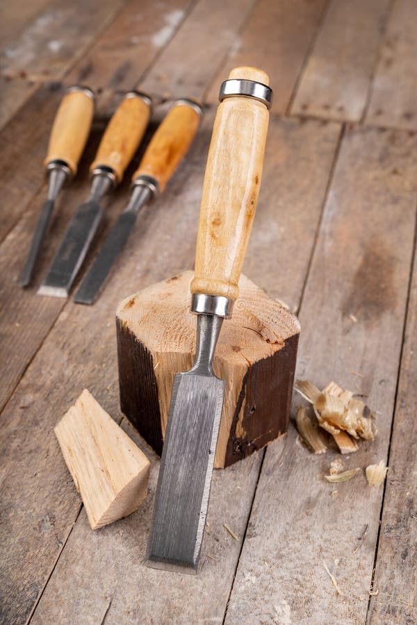 Work With A Carpenter's Chisel In Pine Wood. Small Carpentry Work In ...