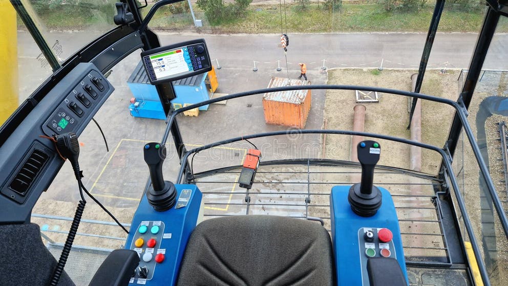 Work Chair and Controls in the Crane Operator& X27;s Cab Stock Image ...