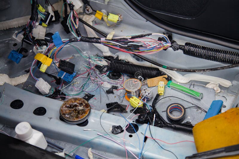 Work Clutter of an Auto Electrician Worked in Wire Replacement and ...