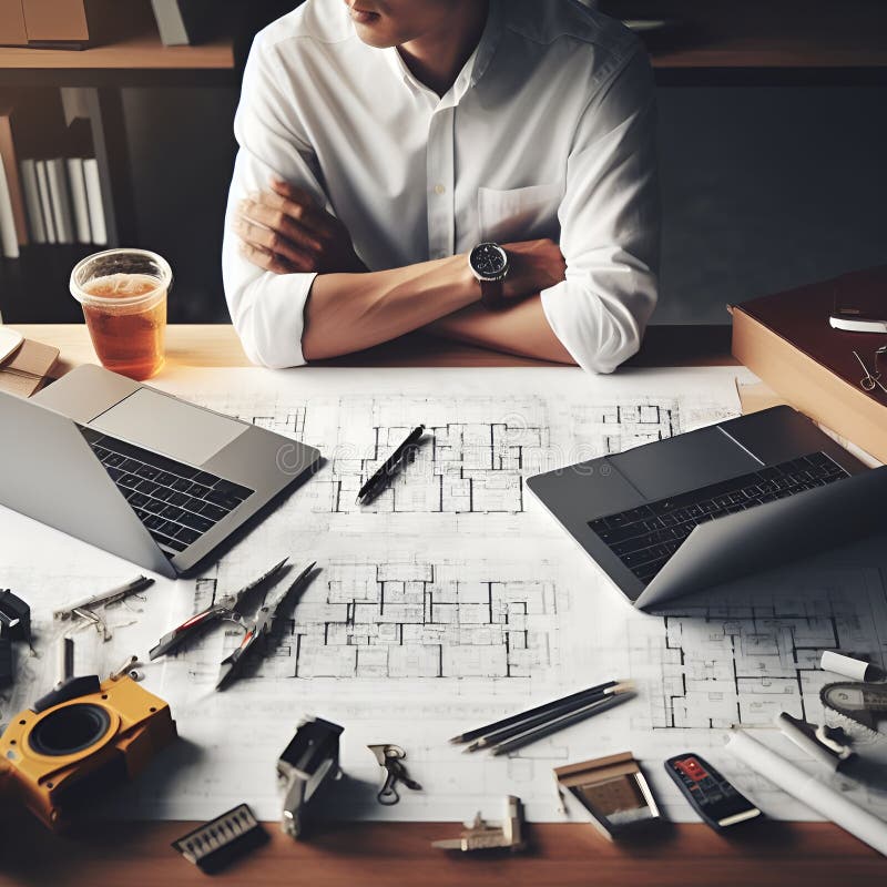 Work Clutter on the Desk of a Construction Company Engineer Stock Image ...