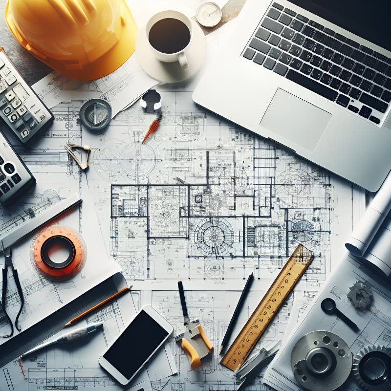 Work Clutter on the Desk of a Construction Company Engineer Stock ...
