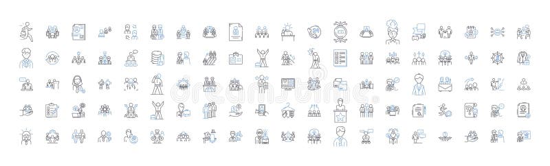 Work Colleagues Line Icons Collection. Teamwork, Collaboration ...