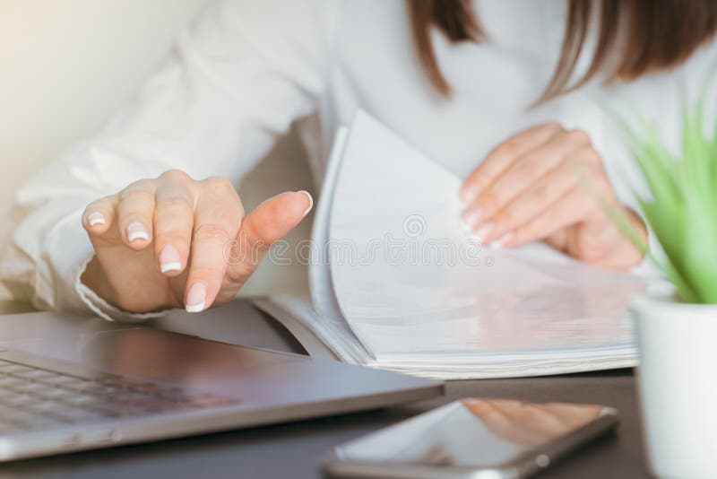 Work at the Computer with Documents. Stock Image - Image of success ...