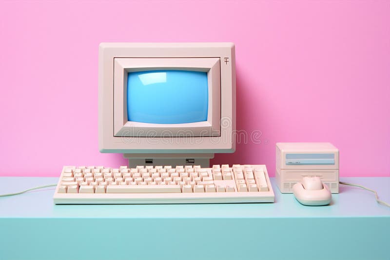 Work Computer Retro Concept Pink Blue White Technology Office Digital ...