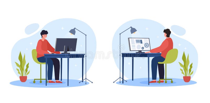 Work on computer stock vector. Illustration of programmer - 243493072