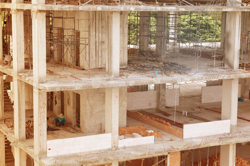 Work Construction in Building High Site Workplace with Copy Space Add ...