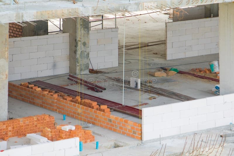 Work Construction in Building High Site Workplace with Copy Space Add ...