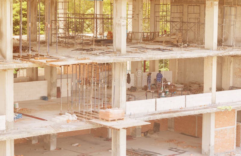 Work Construction in Building High Site Workplace with Copy Space Add ...