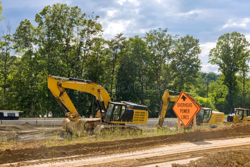 Work on a Construction Site Using Excavators, Tractor Equipment Stock ...