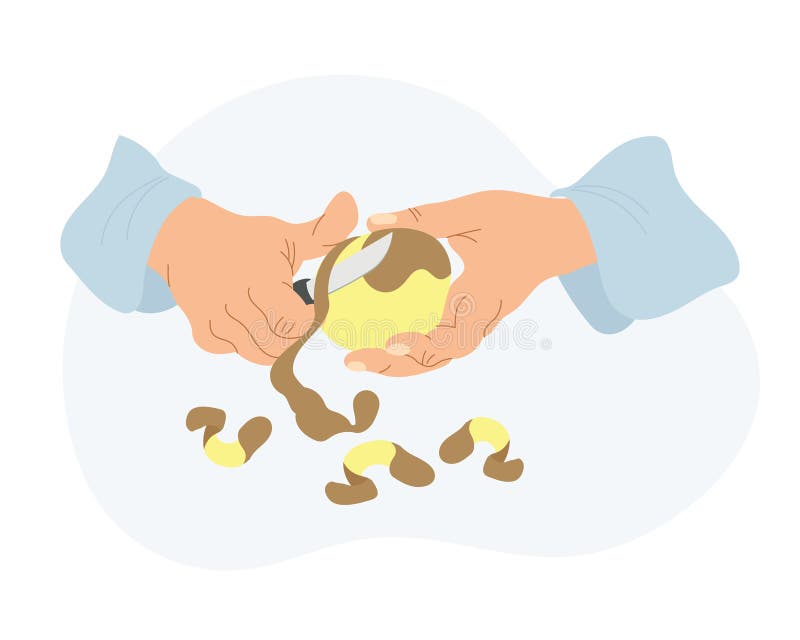 The Work of a Cook in the Kitchen. Illustration of Hands Peeling ...
