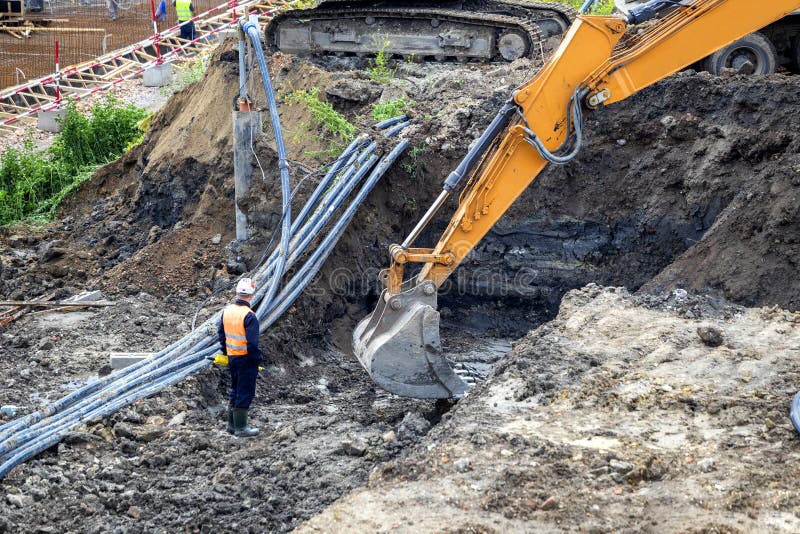 Work Crews Performs Excavation Work Stock Photo - Image of mover ...