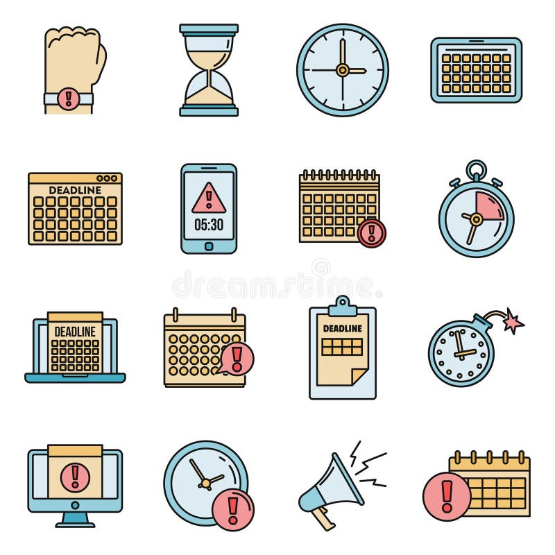 Work Deadline Icons Set Vector Color Stock Vector - Illustration of ...