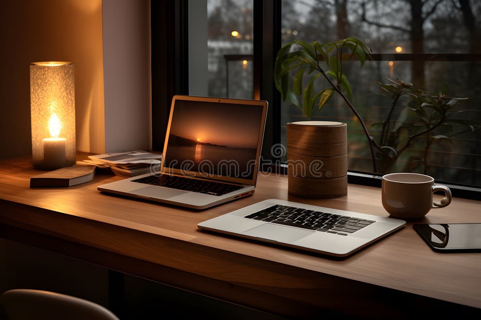 Work Desk with Computer Simulation Equipment Office Supplies and Desk ...