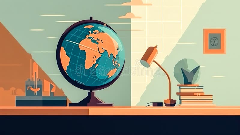 Work Desk with Earth Globe, Study Concept, Generative AI. Stock Image ...