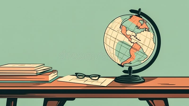 Work Desk with Earth Globe, Study Concept, Generative AI. Stock ...