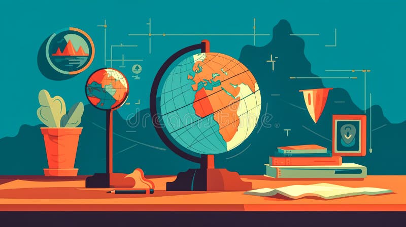 Work Desk with Earth Globe, Study Concept, Generative AI. Stock ...