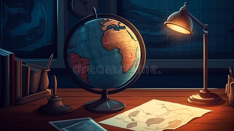 Work Desk with Earth Globe, Study Concept, Generative AI. Stock ...