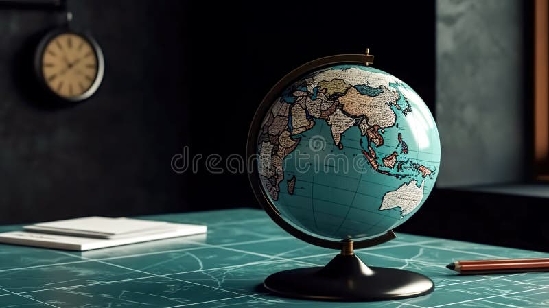 Work Desk with Earth Globe, Study Concept, Generative AI. Stock ...
