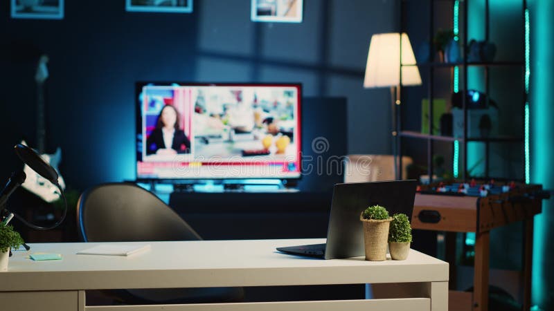 An empty news studio desk stock vector. Illustration of flat - 131955302