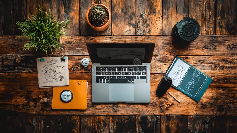 Work Desk with Laptop. View from Above Stock Illustration ...