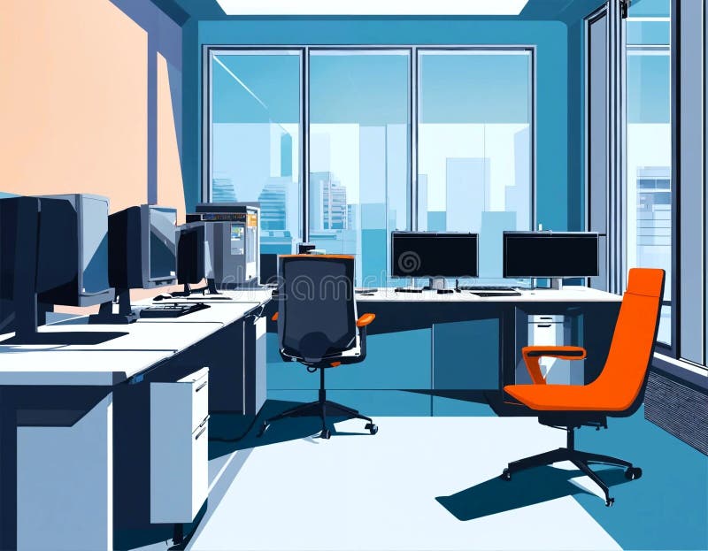 A Work Desk in a Modern Equipped it Center. Stock Illustration ...