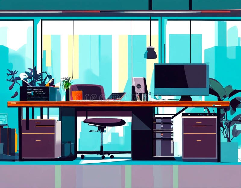 A Work Desk in a Modern Equipped it Center. Stock Illustration ...