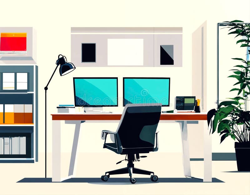 A Work Desk in a Modern Equipped it Center. Stock Illustration ...