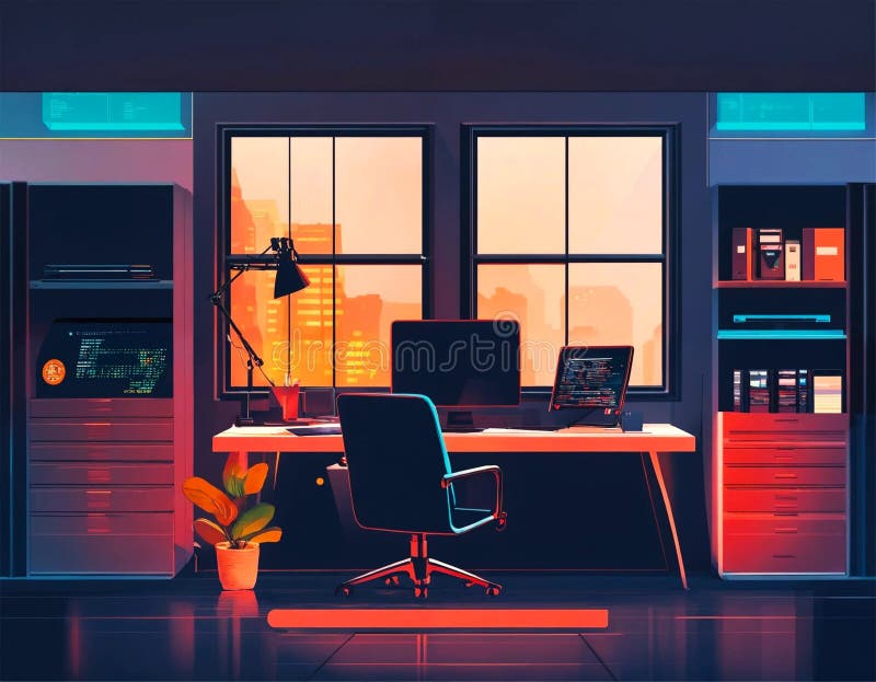 A Work Desk in a Modern Equipped it Center. Stock Illustration ...