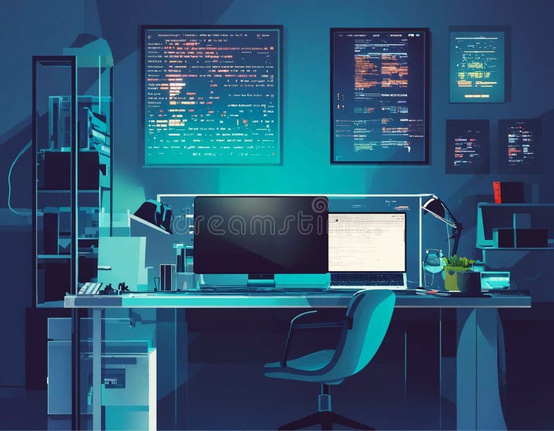 A Work Desk in a Modern Equipped it Center. Stock Illustration ...