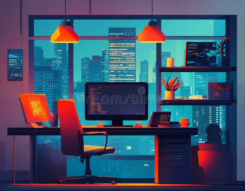 A Work Desk in a Modern Equipped it Center. Stock Illustration ...