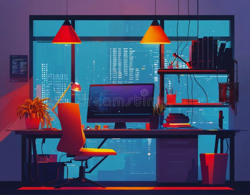 A Work Desk in a Modern Equipped it Center. Stock Illustration ...