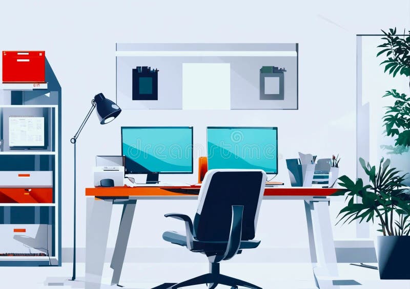A Work Desk in a Modern Equipped it Center. Stock Illustration ...