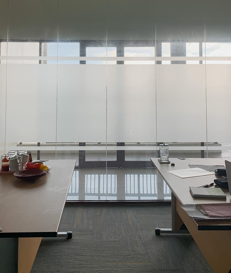 Two Side-by-side Work Desks with Sufficient Lighting. Stock Photo ...