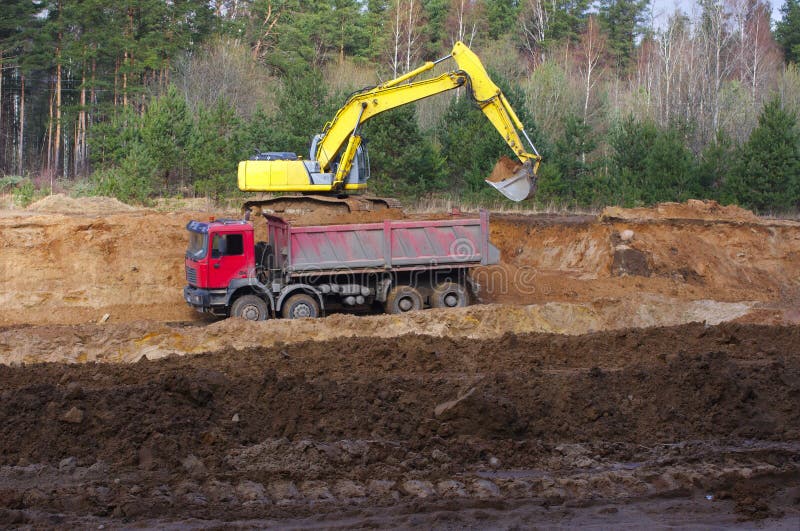 Work of Digging Ground and Machines Truck Stock Photo - Image of dark ...