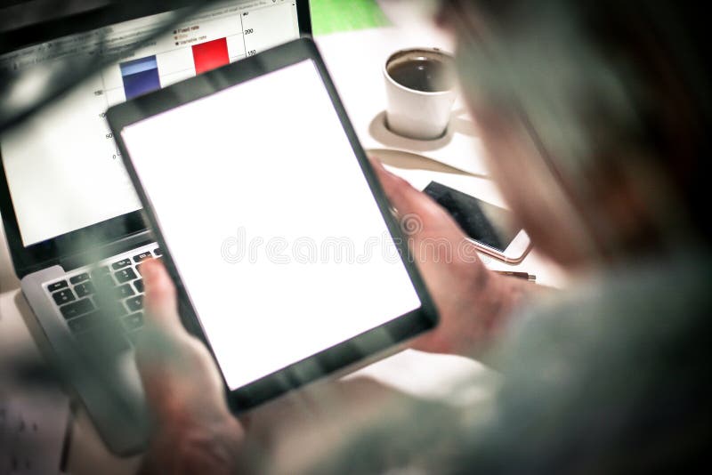 Work on Digital Tablet.. Close Up. Stock Image - Image of calculating ...