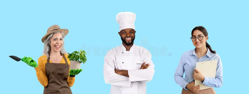People of Different Professions Posing Over Blue Background Stock Image ...