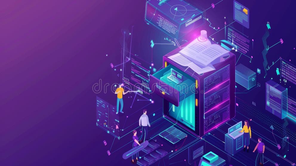 Work with Documents Isometric Landing Page, Office People Working on ...