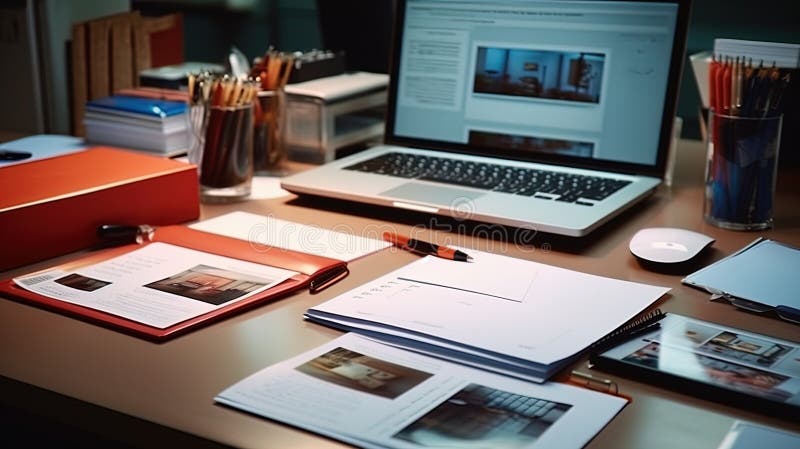 Work with Documents: Photos of Desktop Stock Illustration ...