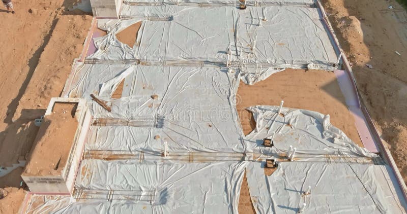 Work with Drainage System Lying Installation of a New PVC Plastic Pipe ...