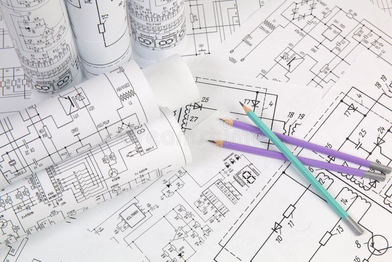 Electrical Engineering Drawings Close Up Stock Photo - Image of plan ...