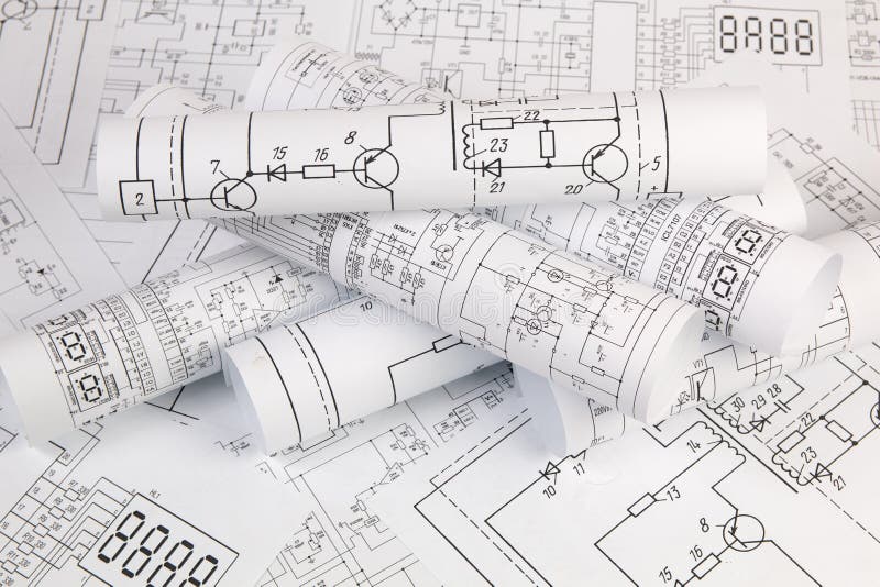 Electrical Engineering Drawings Close Up Stock Image - Image of ...