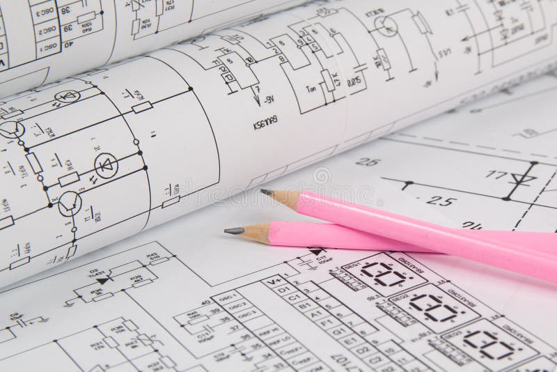 Electrical Engineering Drawings and Pencils Stock Photo - Image of ...