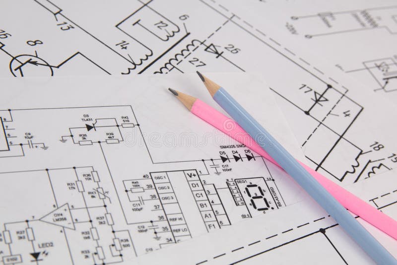 Electrical Engineering Drawings and Pencils Stock Image - Image of ...