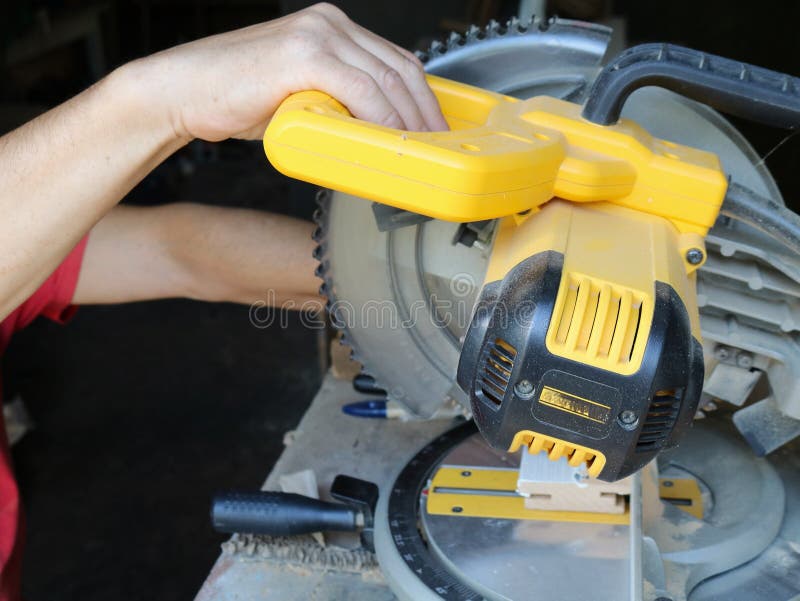 Work on the End Saw Side View Stock Photo - Image of machine, blade ...