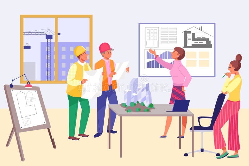 Work Engineer Architect Meeting, People Together Working Building ...