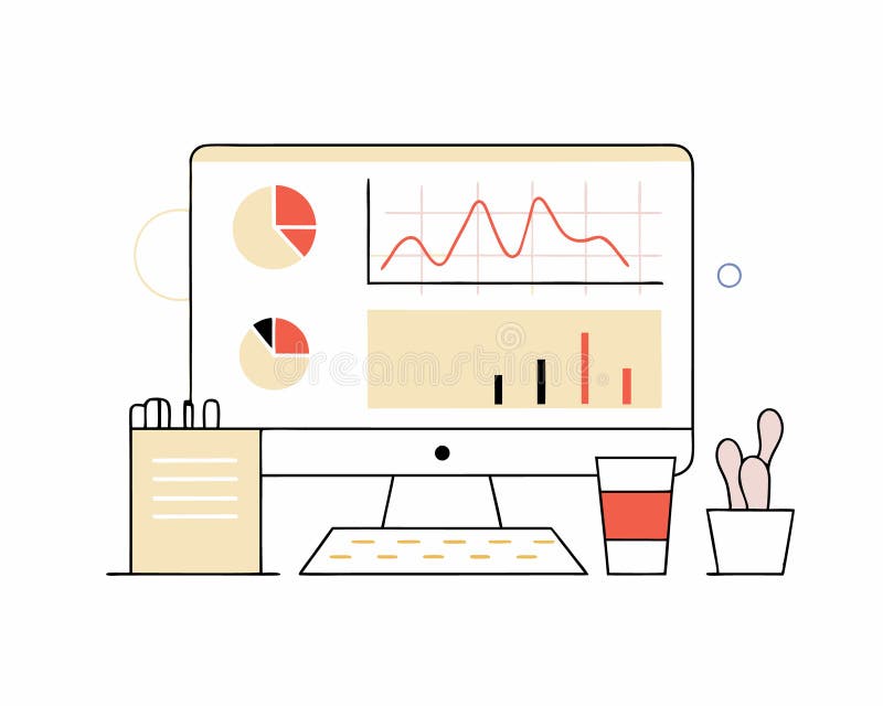 Work Environment. Data Analyst Workplace. Flat Style Stock Vector ...