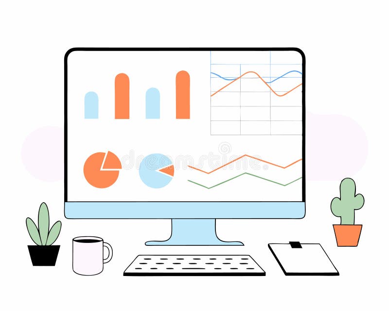 Work Environment. Data Analyst Workplace. Flat Style Stock Vector ...