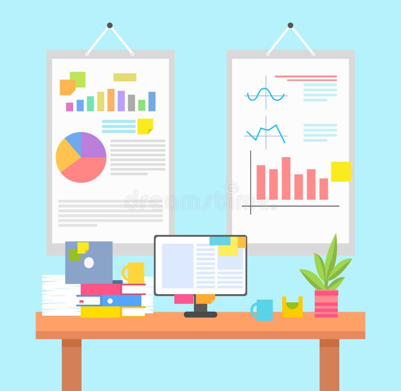 Work Environment with Graphics or Chart on Walls Stock Vector ...